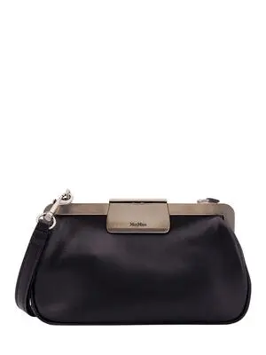 Max Mara Leather Clutch With Metal Logo Detail - Black