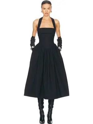 HELSA Faille Halter Midi Dress - Black