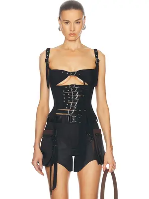 MUGLER Corset Tank Top - Black