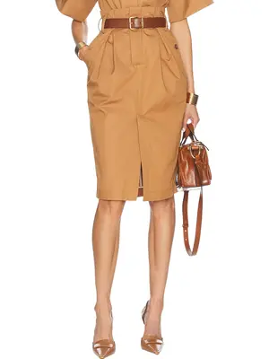 HELSA Paperbag Poplin Skirt - Caramel