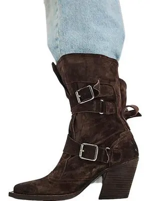 Free People We The Free Carter Belted Leather Boots Bitter Chocolate Suede