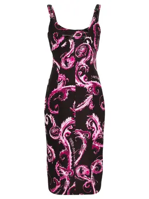 Versace Chromo Couture-print Midi Dress - Black