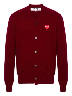 Play Comme Des Garcon V-neck Wool Cardigan - Red