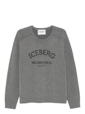 Iceberg Logo-intarsia Crew-neck Sweater - Grey