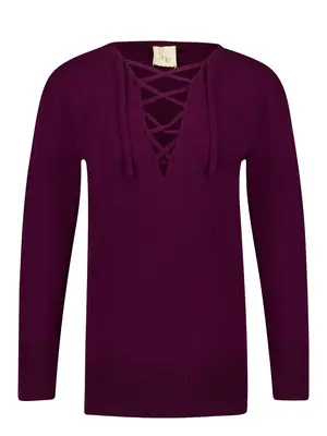 PAULA Lace-up Cashmere Sweater - Purple