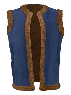 PAULA Shearling Embroidered Vest - Blue