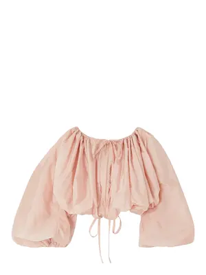 Alaïa Cropped Gathered Taffeta Blouse - Pink
