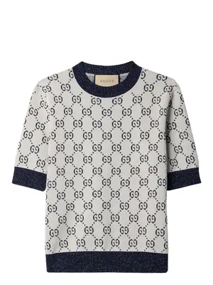 Gucci Love Parade Metallic Jacquard-knit Cotton-blend Sweater - Blue