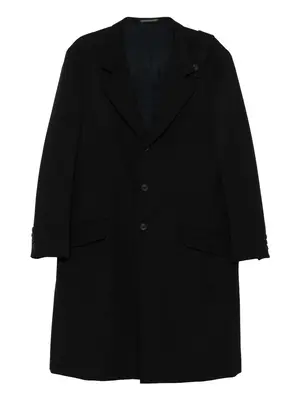 Yohji Yamamoto Mid-length Wool Twill Coat - Black