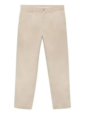 Mango Regular Fit Pleated Stretch Cotton Dress Pants Sand