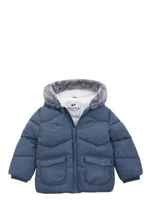 ROKKA&ROLLA Fleece Lined Puffer Coat - Warm Navy Textured