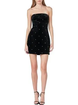 Endless Rose Rhinestone Detail Strapless Velvet Minidress - Black
