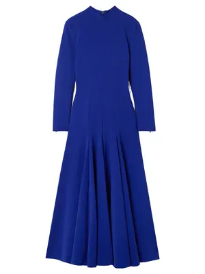 SERGIO HUDSON Paneled Pleated Crepe Maxi Dress - Blue