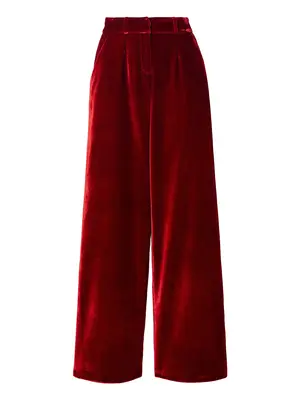 SERGIO HUDSON Pleated Velvet Wide-leg Pants - Red