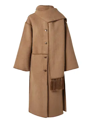 TOTEME Draped Fringed Bouclé Coat - Brown