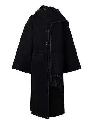 TOTEME Draped Fringed Wool-blend Bouclé Coat - Black