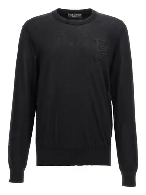 Dolce & Gabbana Logo Embroidery Cashmere Sweater - Black