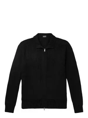 Zegna Ribbed Oasi Cashmere Zip-up Cardigan - Black