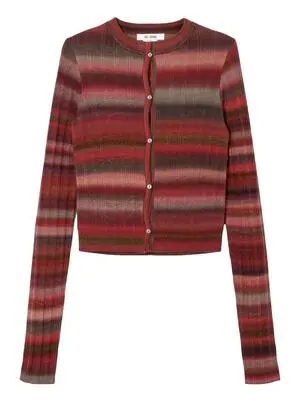RE/DONE Ribbed Stripe Crew Neck Cardigan - Red