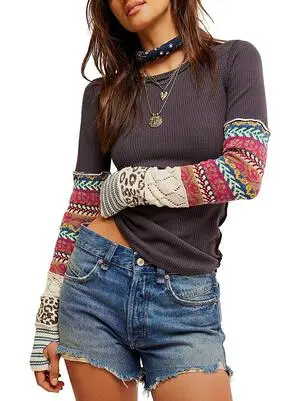 Free People All In Cuff Top Washed Black Combo