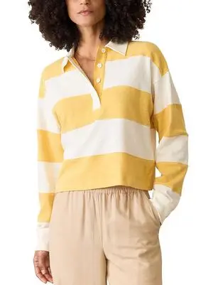 Marine Layer Cropped Rugby Polo - Gold Stripe