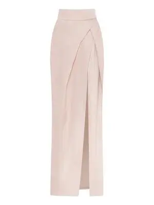 MILLA High-waisted Maxi Satin Skirt With Slit - Beige
