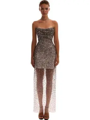 MILLA Semi-sheer Sequined Maxi Dress - Silver