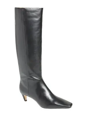 REFORMATION Remy Knee High Kitten Heel Boot - Black Leather
