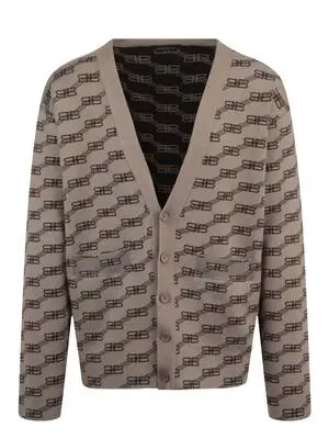 Balenciaga Logo Intarsia-knit Cardigan - Beige