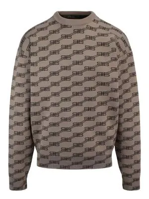 Balenciaga Logo Intarsia Knit Sweater - Beige