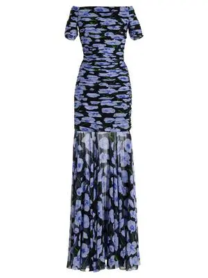 Carolina Herrera Ruched Silk Off-The-Shoulder Gown Multi