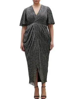 City Chic Lily Metallic Ruched Dress - Black