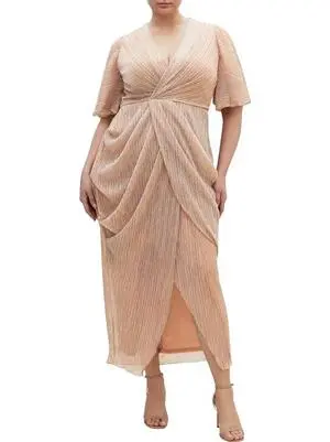City Chic Lily Metallic Ruched Dress - Soft Blush