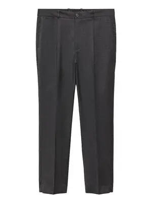 Mango Pleated Slim Fit Trousers - Dark Heather Grey