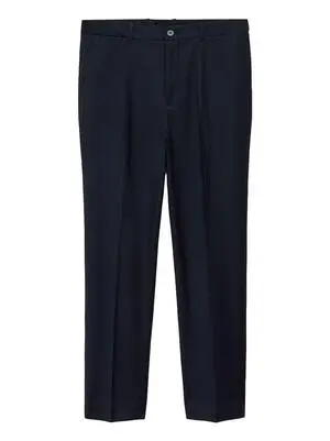 Mango Pleated Slim Fit Trousers - Dark Navy