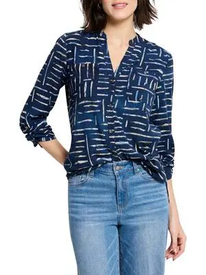 NIC+ZOE NIC+ZOE Indigo Dash Geometric Print Long Sleeve Shirt