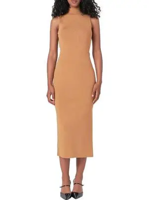 Endless Rose Metallic Body-con Midi Dress - Camel