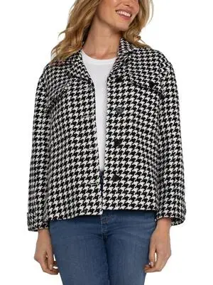 LIVERPOOL Houndstooth Check Crop Shacket - Black White Houndstooth