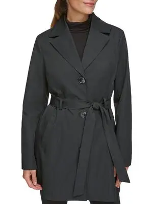 KENNETH COLE Belted Water-resistant Trench Coat - Black