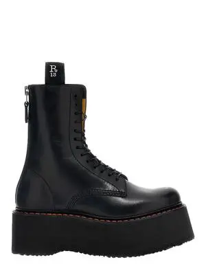 R13 Double Stack Leather Combat Boots With Platform Sole And Back Zip