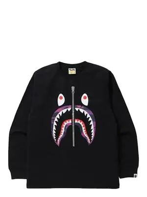 A BATHING APE Camo Shark Long Sleeve Tee Shirt - Black/purple