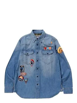 A BATHING APE Crazy Patch Denim Shirt - Indigo