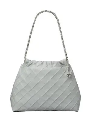 Tory Burch Fleming Quilted Leather Hobo Bag - Gray