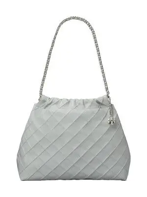 Tory Burch Fleming Quilted Leather Hobo Bag - Gray