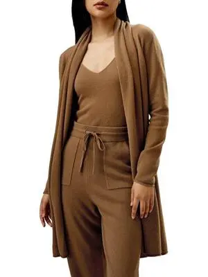 Lilysilk 100% Cashmere Wrap Cardigan With Shawl Collar - Toffee