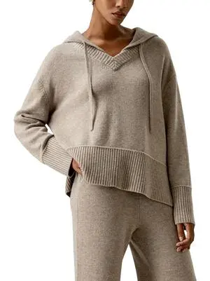 Lilysilk Wool-cashmere Blend V-neck Hoodie - Camel