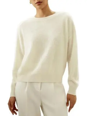 Lilysilk Classic Round Neck Cashmere Sweater - White