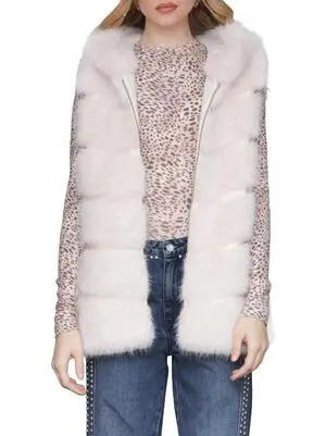 Avec Les Filles Faux Fur & Faux Leather Hooded Vest - Pearl
