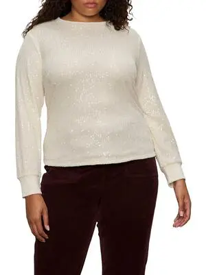 Sanctuary Sequin Long-sleeve Top - Chalk White