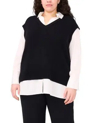 Halogen Layered Look Sweater Vest - Rich Black